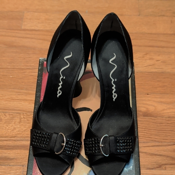 Nina | Shoes | Nina Black Studded Peep Toe Heels | Poshmark